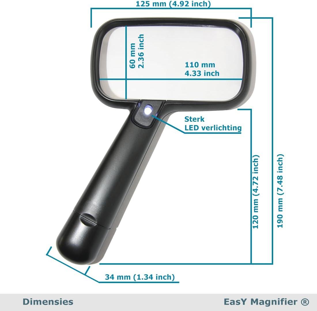 EasY Magnifier Large Magnifying Glass 2X with LED Light Light Up Hand ...