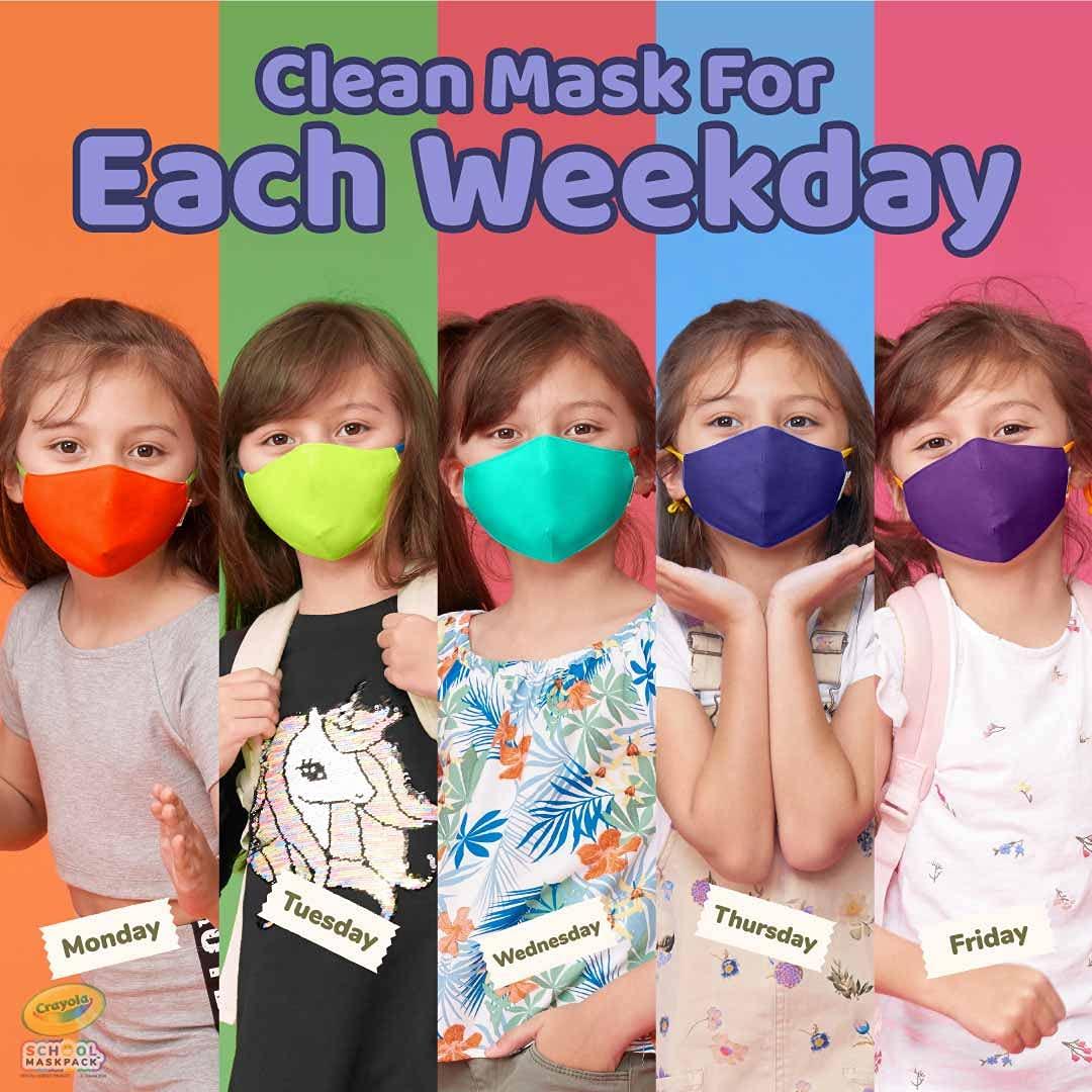 School MaskPack Crayola Kids Mask Set - 5 Reusable Cloth Masks in Cool ...