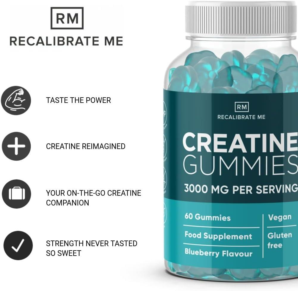 RM Creatine Gummies 3000mg - 60 Chewable Pre Workout Gummies (Blueberry ...