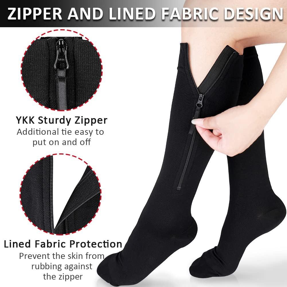 Ailaka Zipper Compression Socks 15-20mmHg Knee High Support for Men ...
