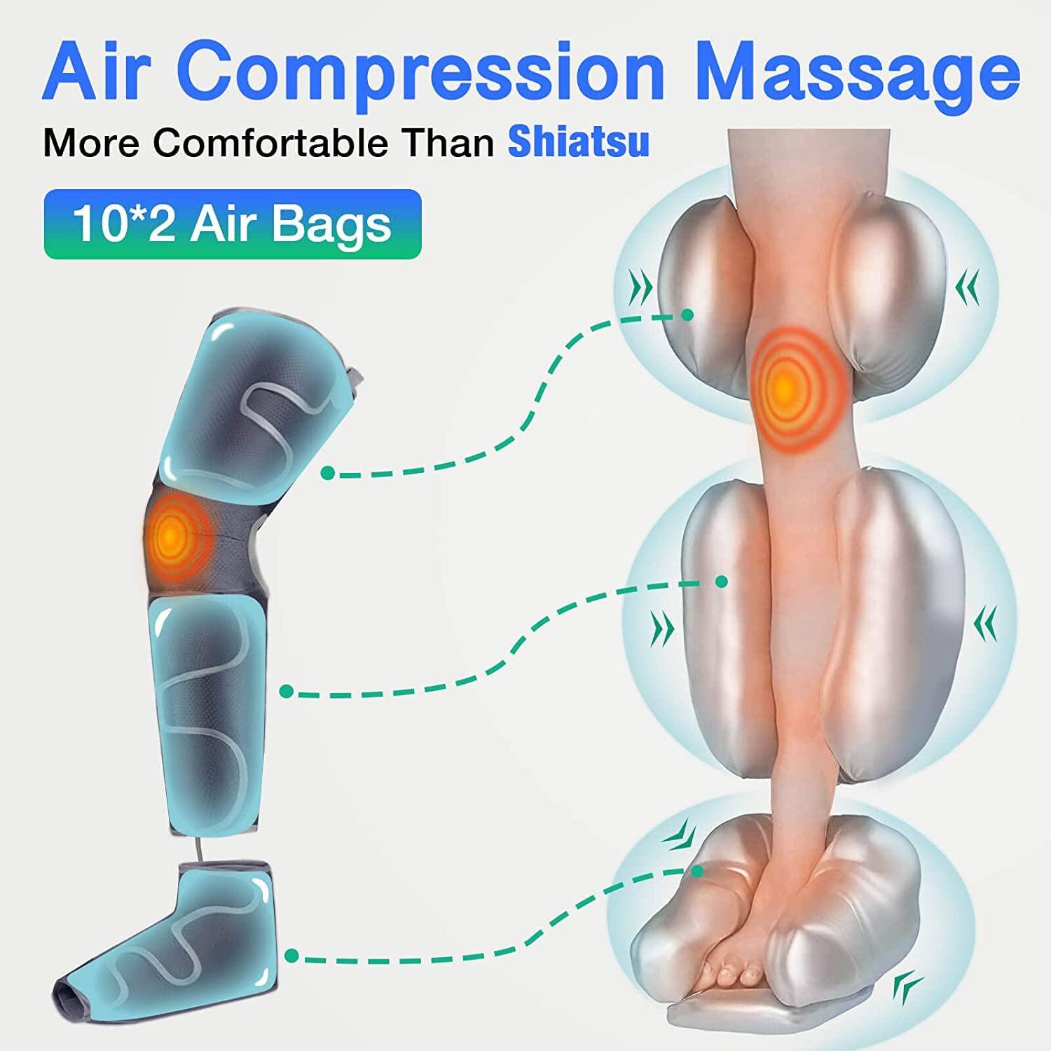 Air Compression Leg Massager with Heat Levels - Circulation & Muscle ...