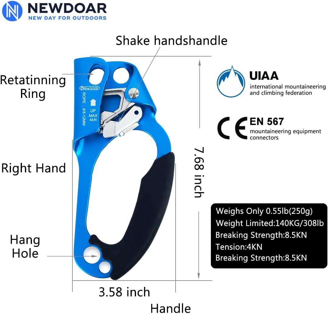 NewDoar UIAA & CE Certified Hand Ascender for 8-12MM Rope - Blue | Rock Climbing, Tree Arborist ...