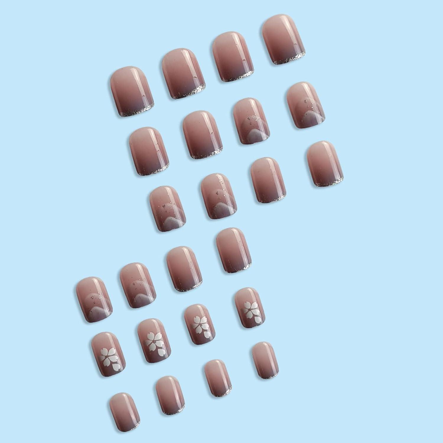 24-Piece Blue Gradient French Press-On Nails with Snowflake Design ...