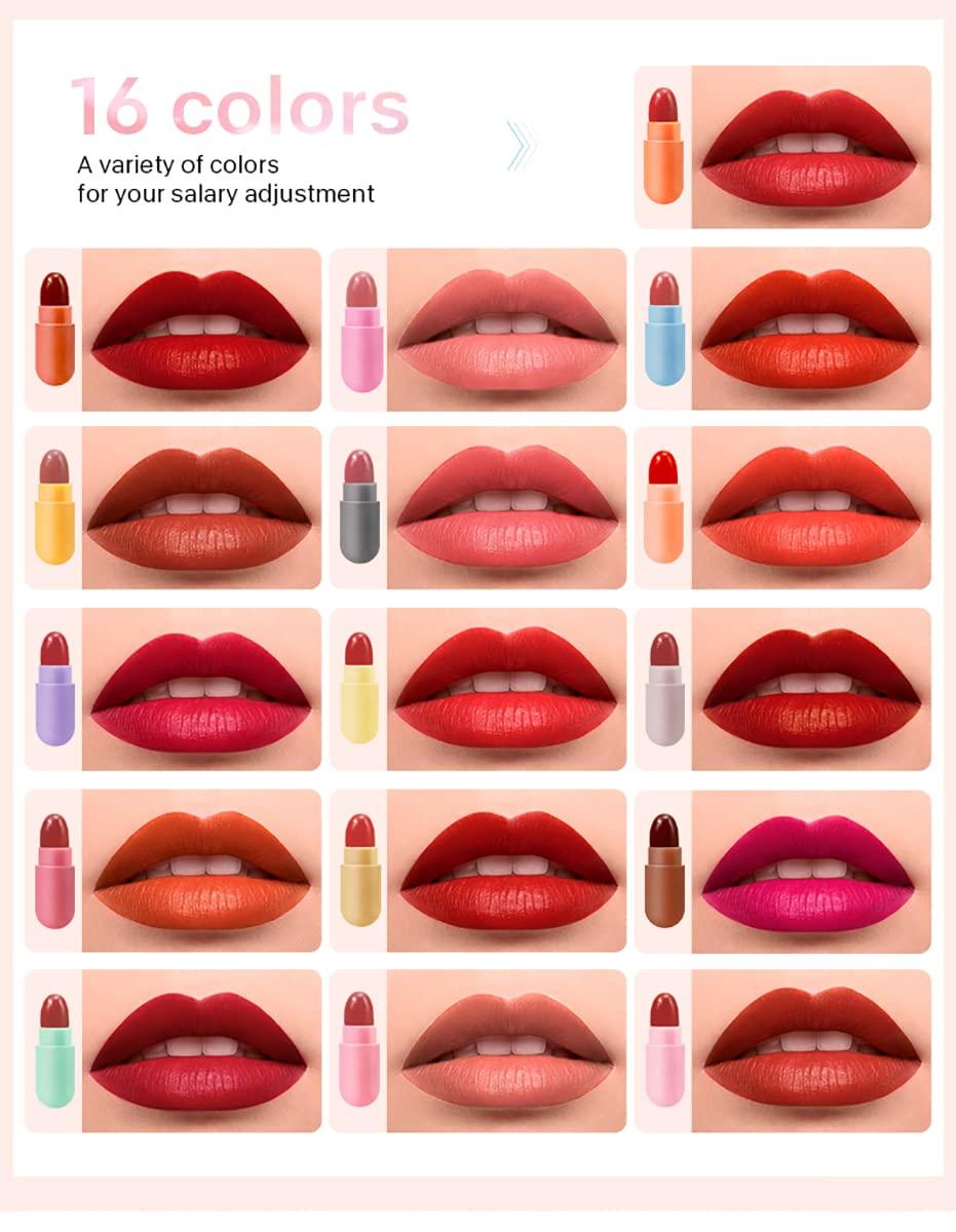 16 Pcs Mini Capsule Lipstick Set | Matte & Glossy Waterproof Formula ...