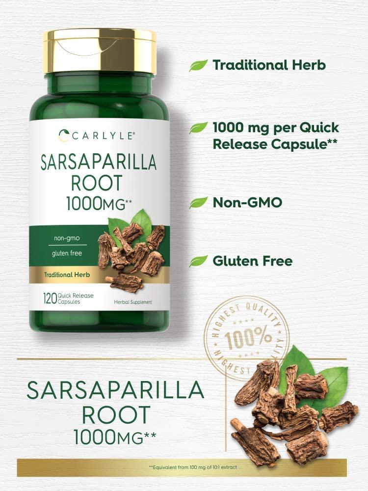 Sarsaparilla Root Capsules 1000mg | 120 Count | Non-GMO & Gluten Free ...