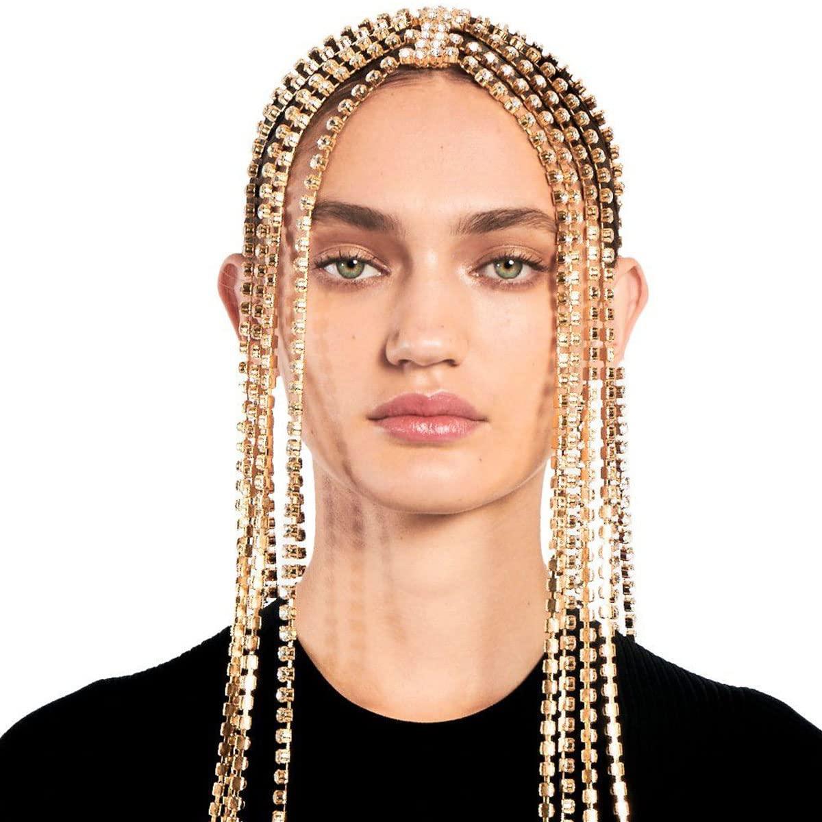 STONEFANS Gold Rhinestone Hair Chain Jewelry for Women - Bridal Wedding ...
