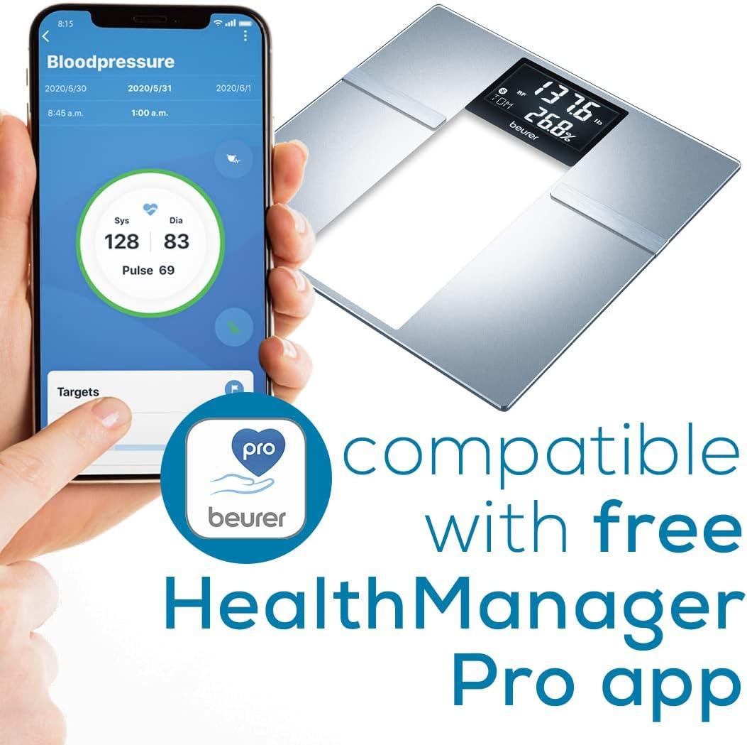 Beurer BF720 Smart Scale - Body Fat, Water, Calorie Data - 400 lb Capacity - Bluetooth & User ...