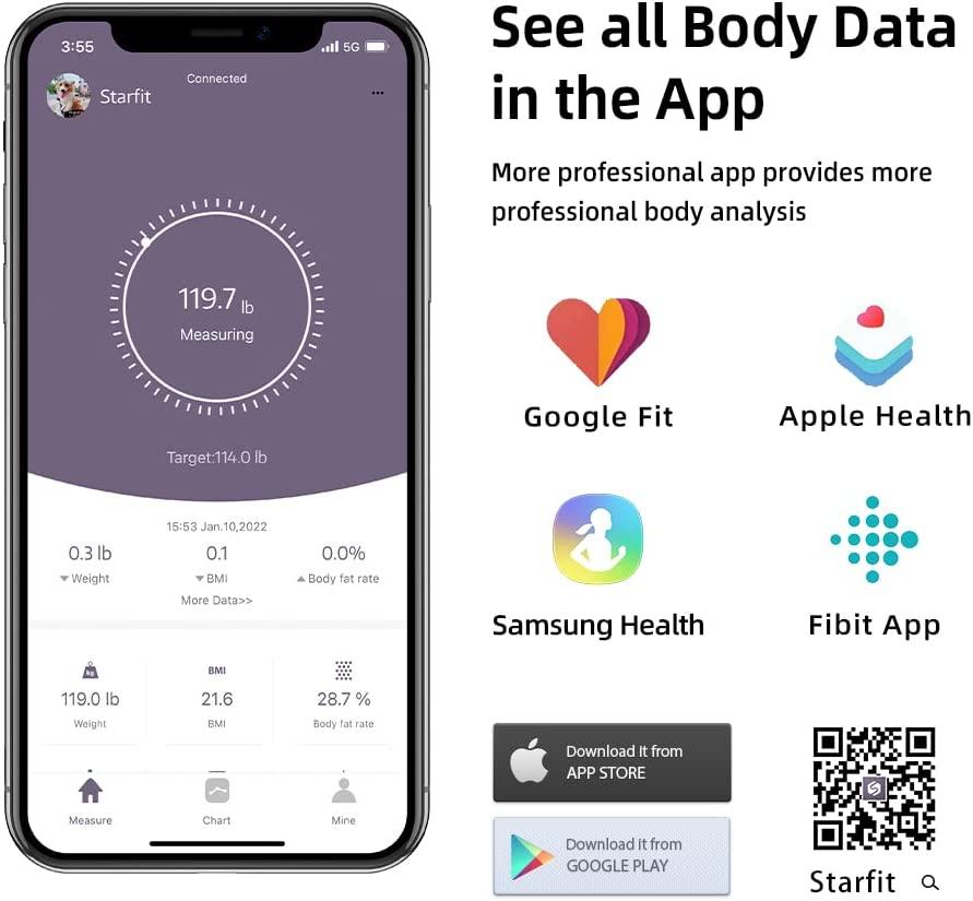 RunSTAR Smart Scale - Digital Bathroom Scale with BMI, Body Fat Analysis & Health Monitor App ...