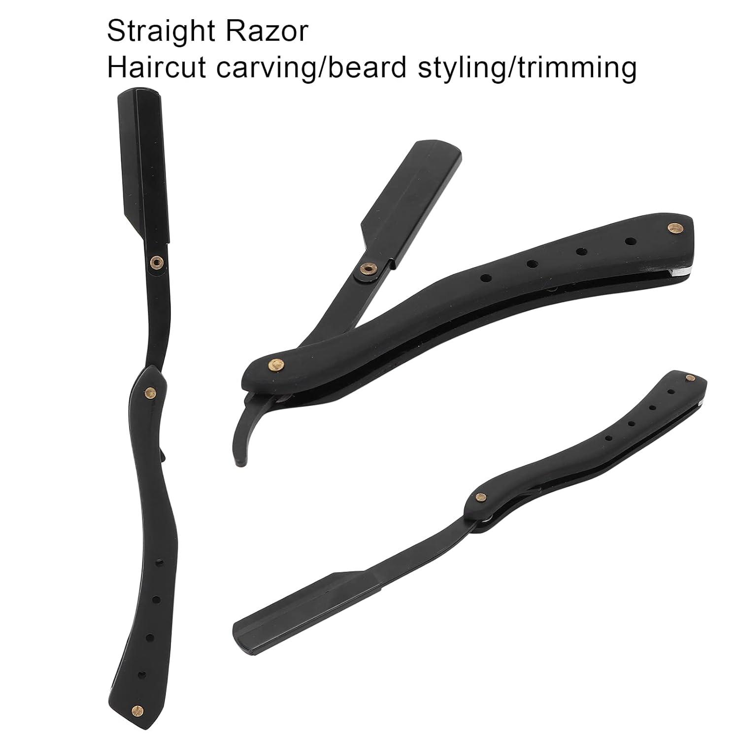 Premium Black Stainless Steel Straight Edge Razor - Men's Manual Safety ...