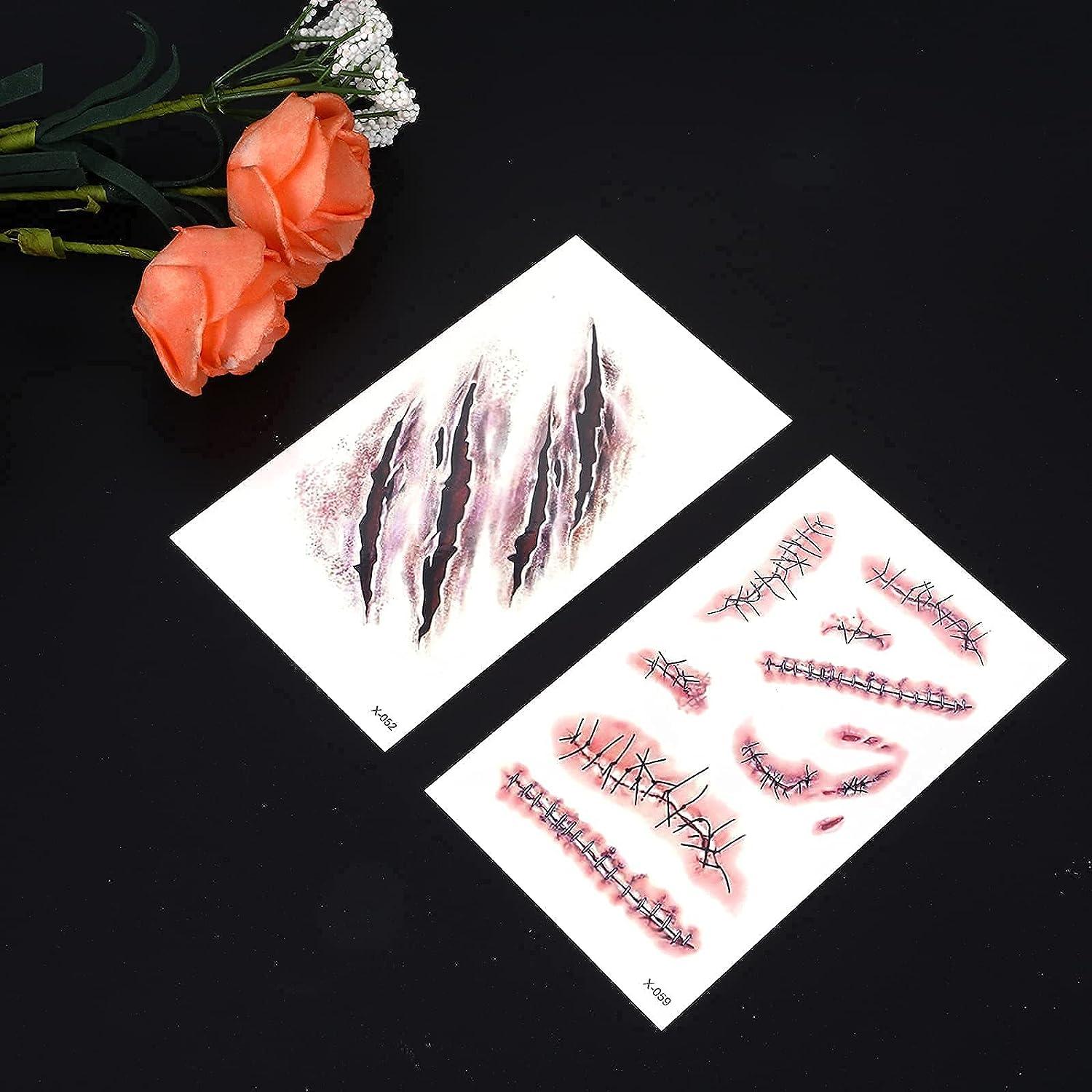 Molain 10pc Temporary Tattoo Stickers - Horror Bloody Wound Stitch Scar ...