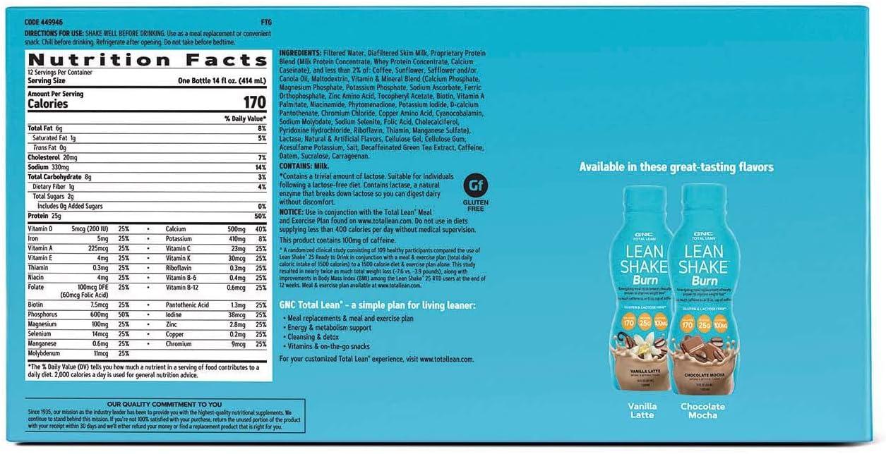 GNC Total Lean Lean Shake Burn - Vanilla Latte - 12 Bottles | Meal ...