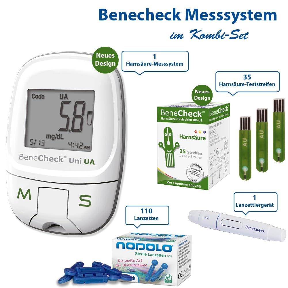 BeneCheck Premium Uric Acid Meter Bundle - 35 Test Strips & 100 Lancing ...