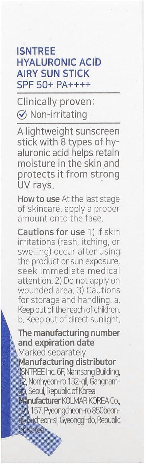 ISNTREE Hyaluronic Acid Airy Sun Stick SPF 50+ - Lightweight Protection ...