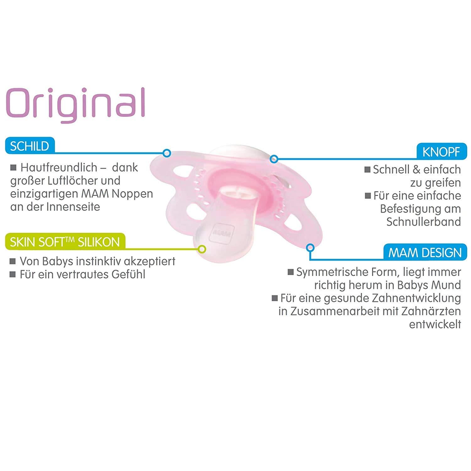 Buy MAM Skin Soft Silicone Pacifiers for Girls 0-6 Months - Set of 4 ...