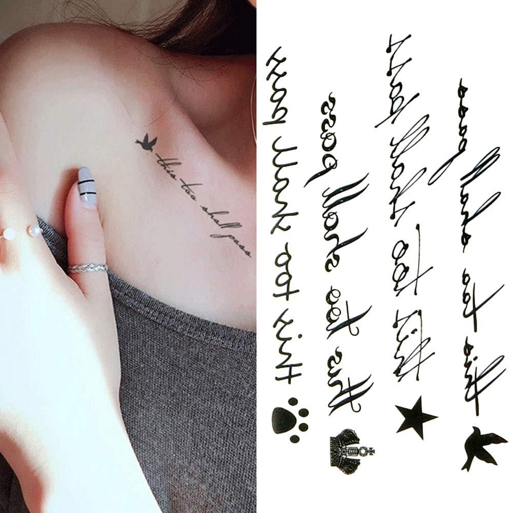 Oottati Small Cute Bird Crown Temporary Tattoo Quote 'This Too Shall ...
