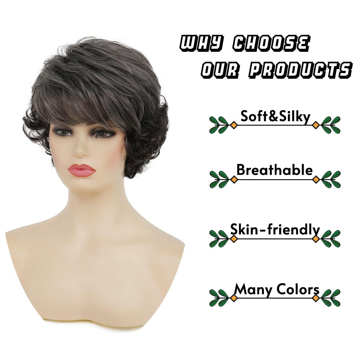 Sallcks Short Curly Grey Ombre Wig - Soft Synthetic Heat Resistant Hair ...