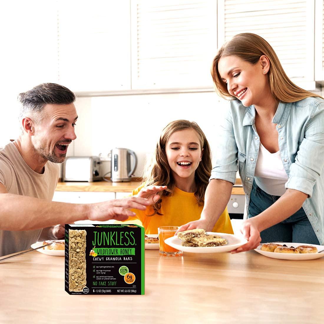 JUNKLESS Chewy Granola Bars Wildflower Honey - Non-GMO, Low Sugar, 24 ...