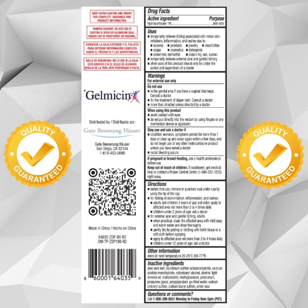 Gelmicin Hydrocortisone 1% Cream - Skin Rash Relief for Allergies ...
