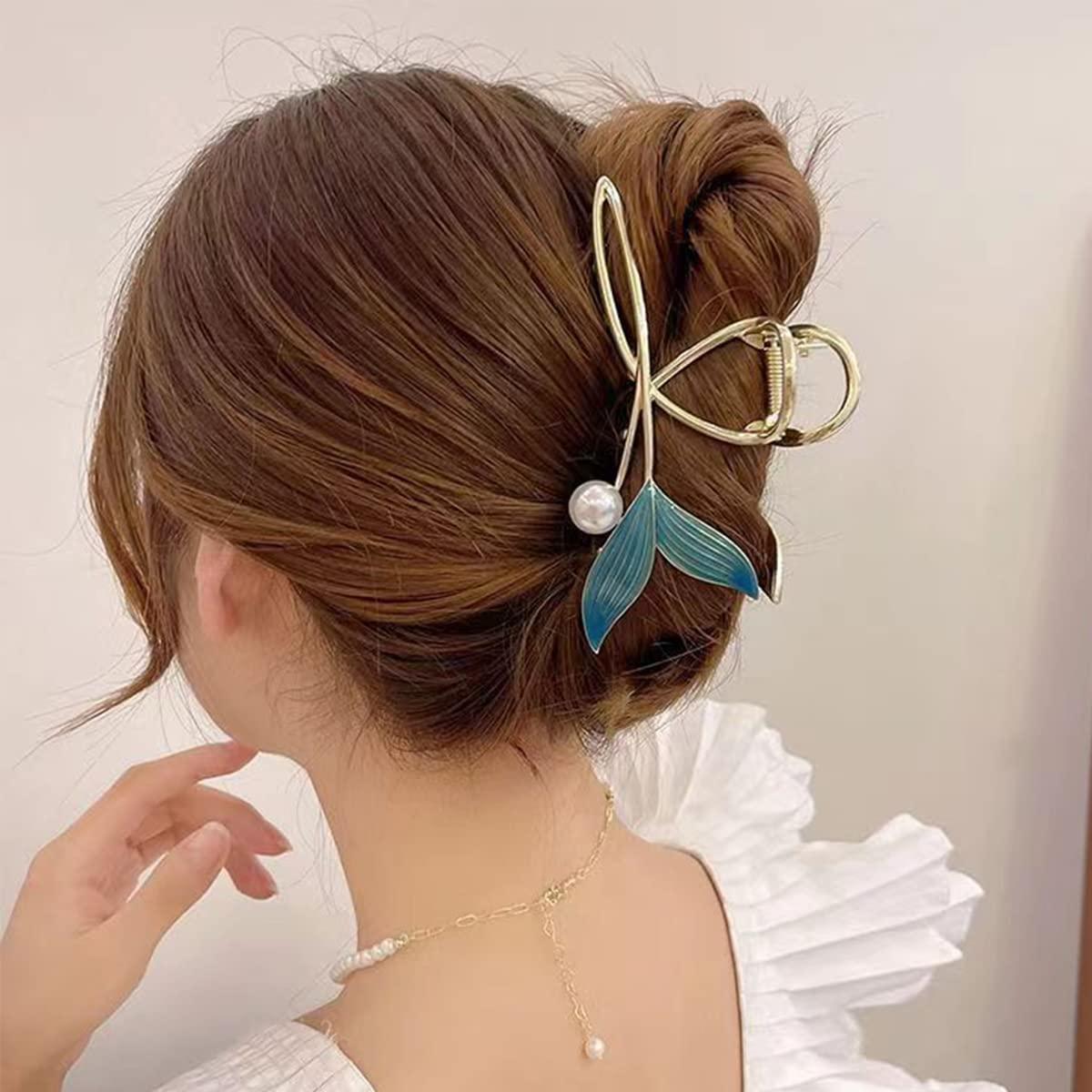 Blue Fish Tail Hair Clip with Pearl | Mermaid Hair Claw for Women ...