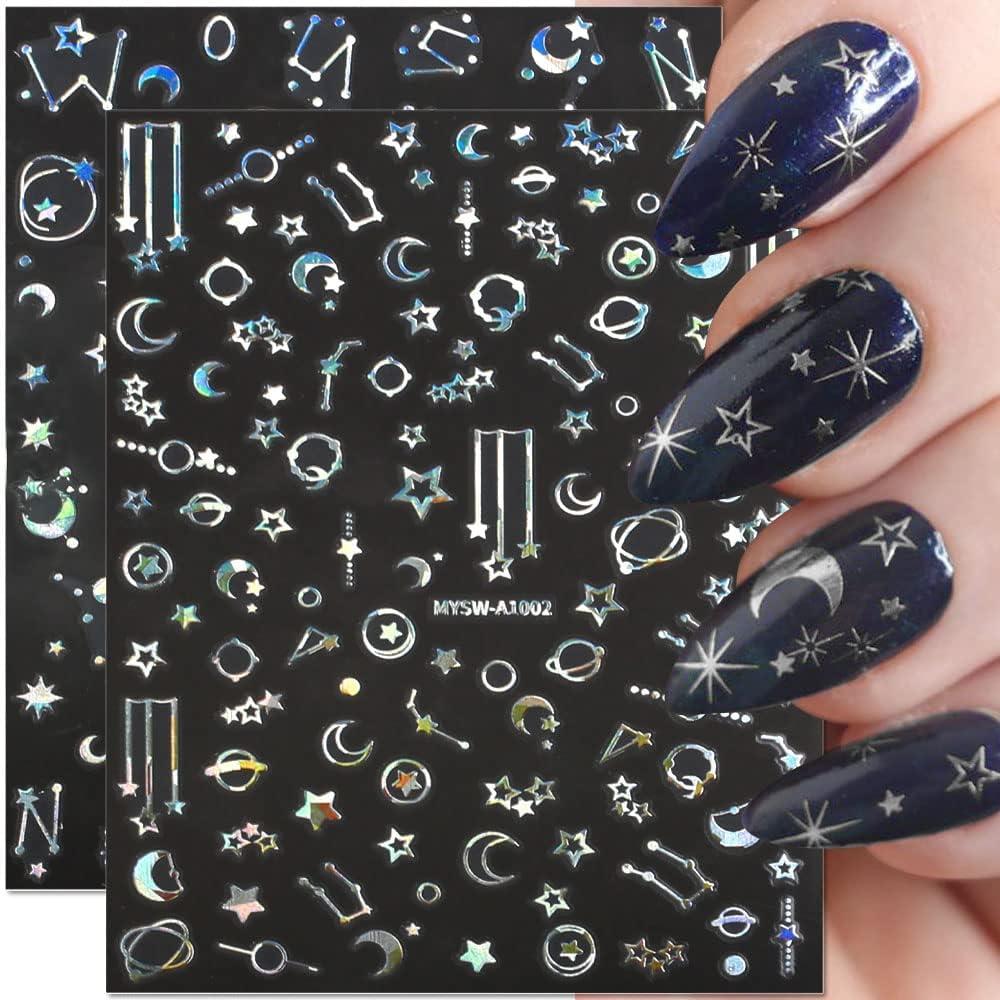 3D Holographic Sun Moon Star Nail Stickers - Aurora Stars Moon Sun ...