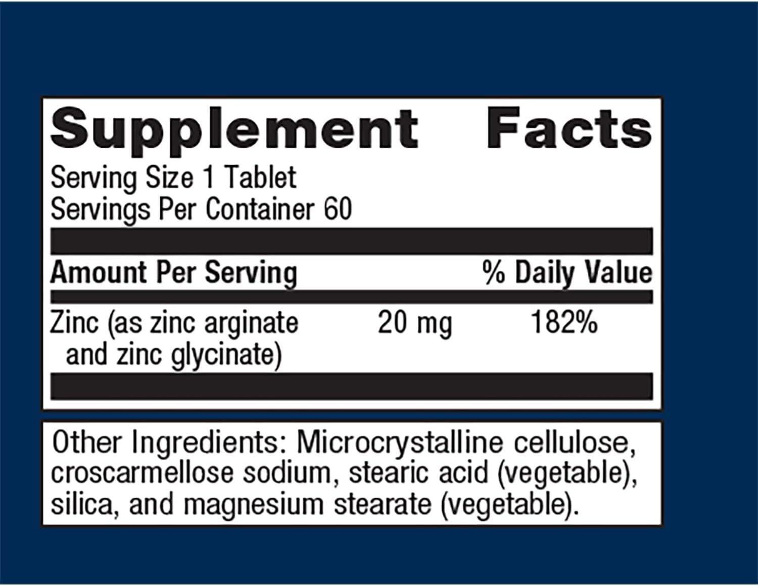 Metagenics Zinc AG 20 mg Highly Absorbable GI Friendly Zinc Supplement ...