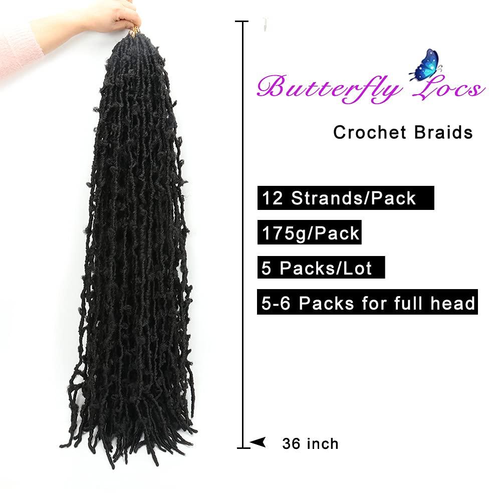 36 Inch Butterfly Locs Crochet Hair 5 Packs 1B - Distressed Faux Locs ...