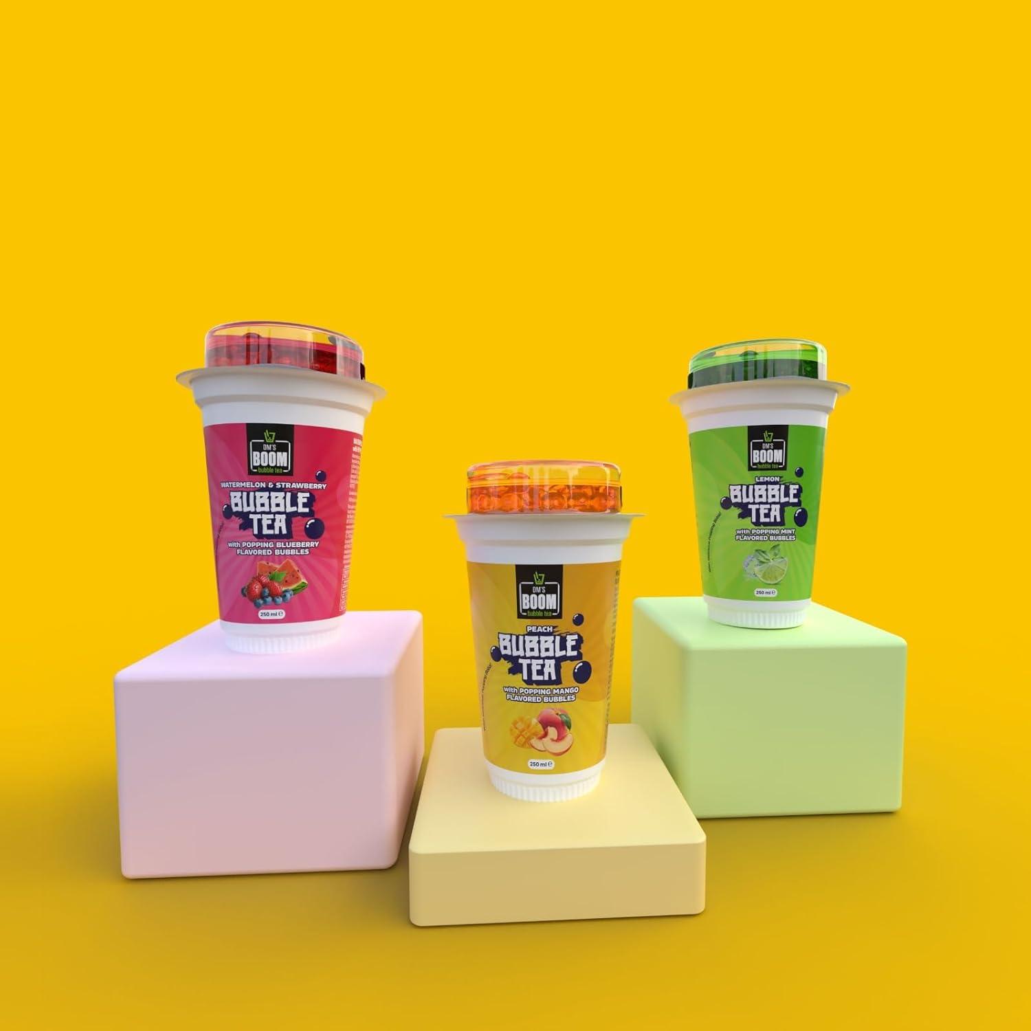 DM'S Boom Bubble Tea Peach Bubble Tea With Popping Mango Flavored ...