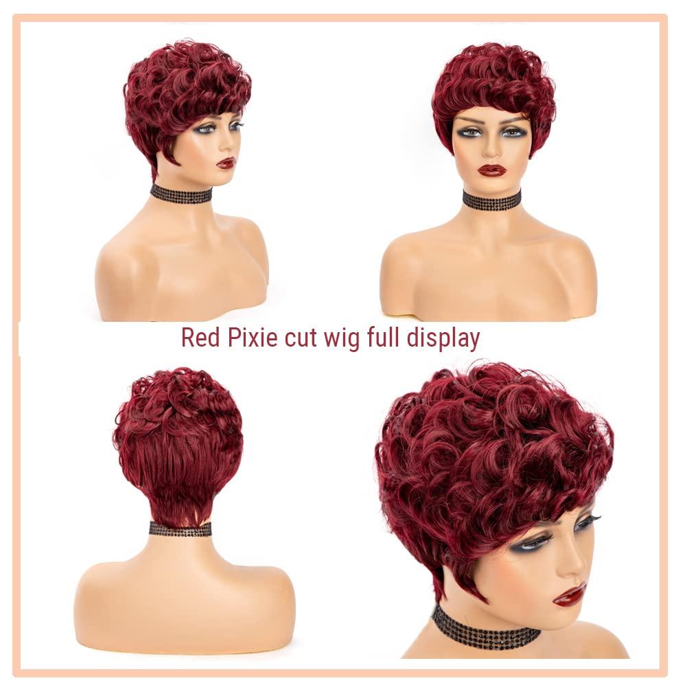 Burgundy Pixie Cut Curly Wig - Short Wave Red Hair Synthetic Wig for Black Women - Daily Use ...