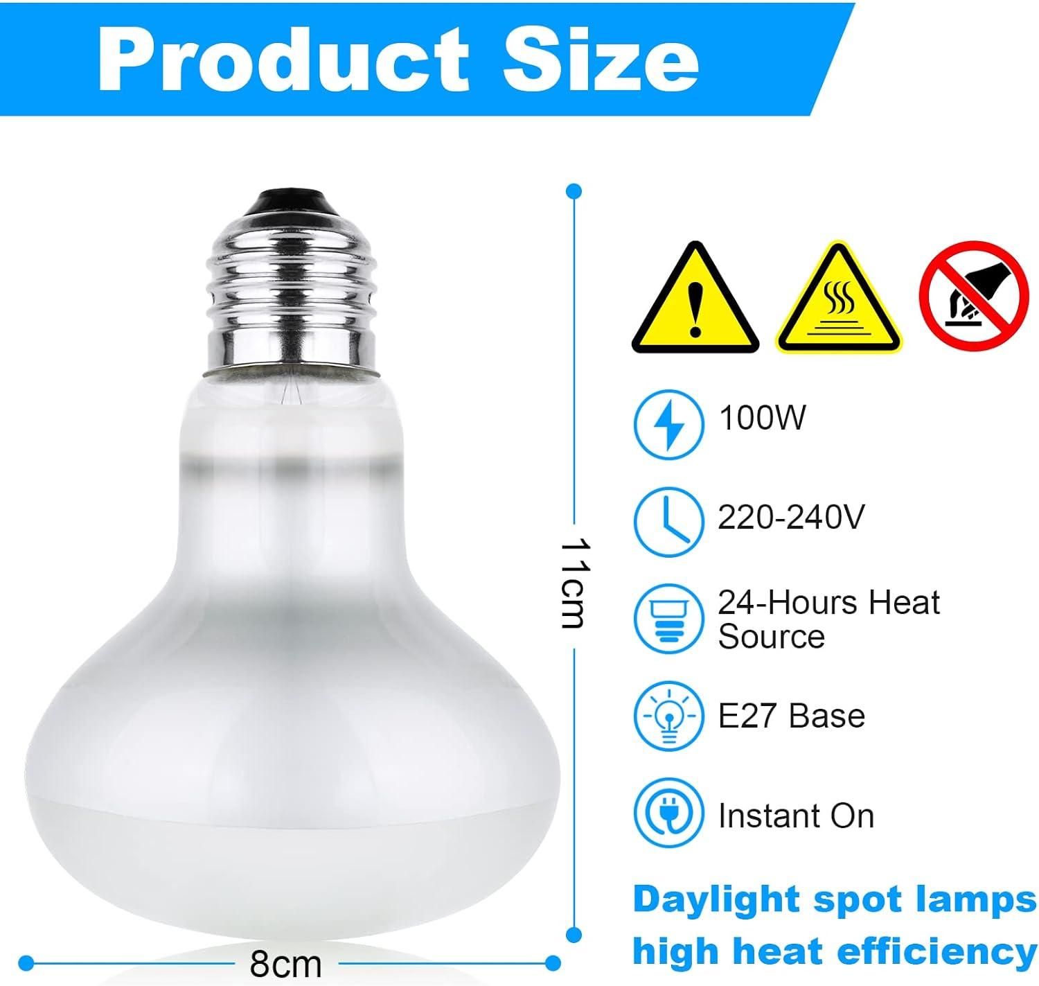 Adiwo Basking Spot Lamp 2 Pack 100W Reptile Heat Bulb Tortoise Heat ...
