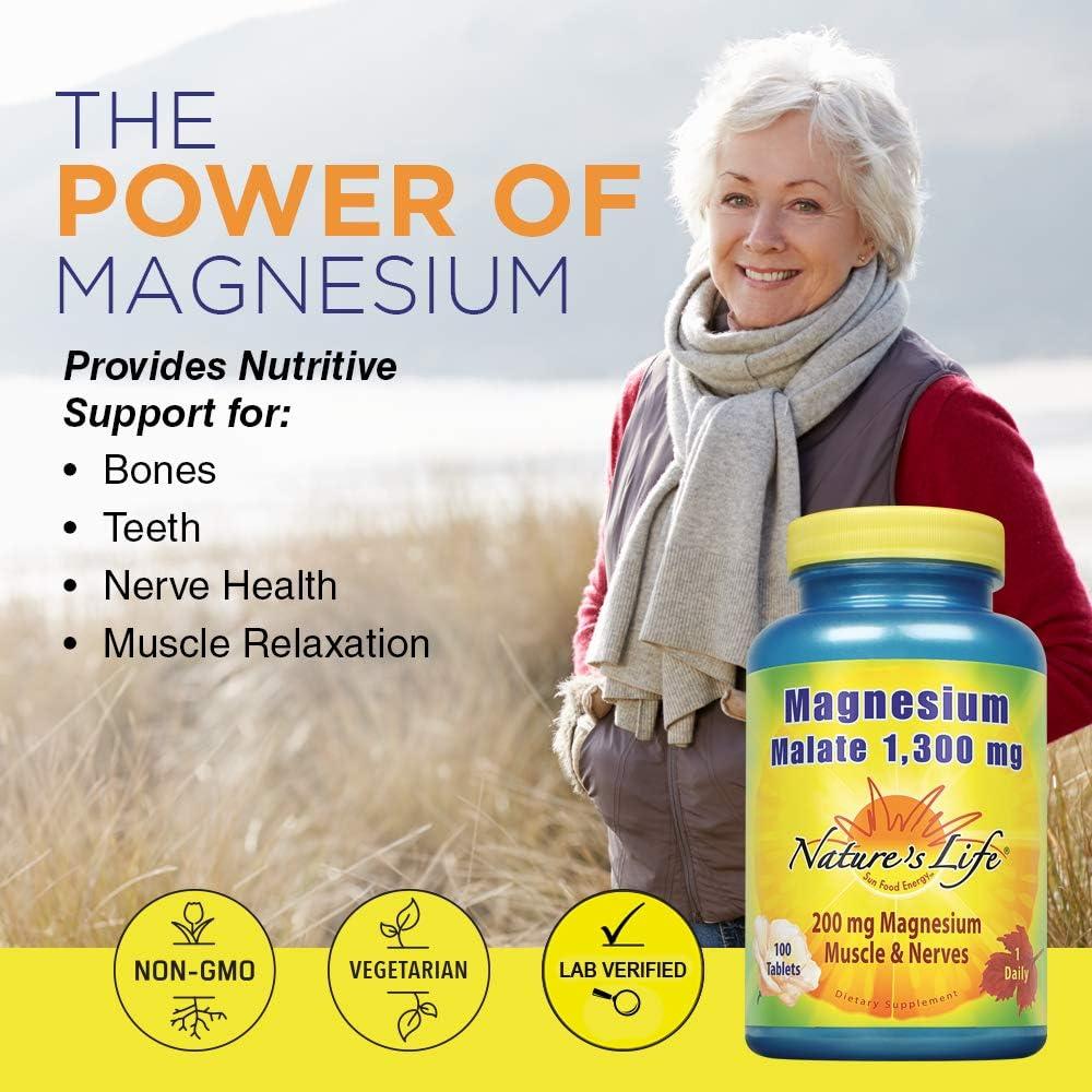 Nature's Life Magnesium Malate 1300mg | Malic Acid for Maximum ...