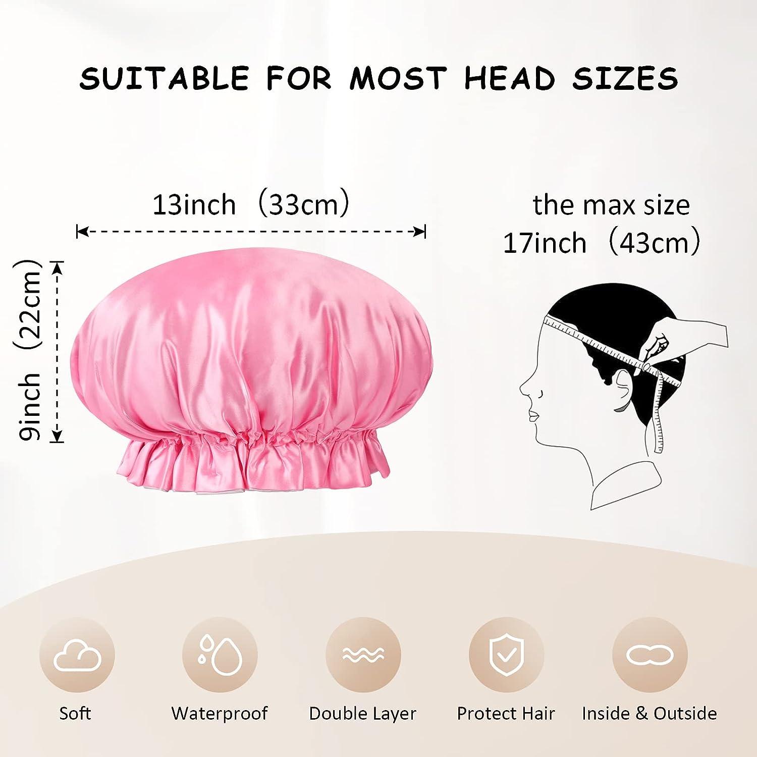 Large Pink Satin Silk Sleep Bonnet - Waterproof Shower Cap for Curly ...