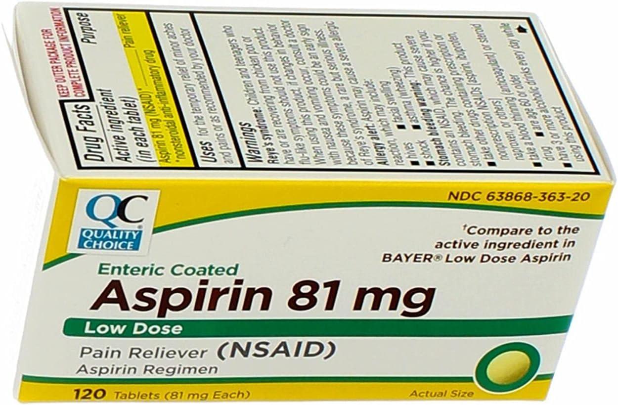 Quality Choice Aspirin Low Dose 81mg 120 Count - Pain Relief Supplement