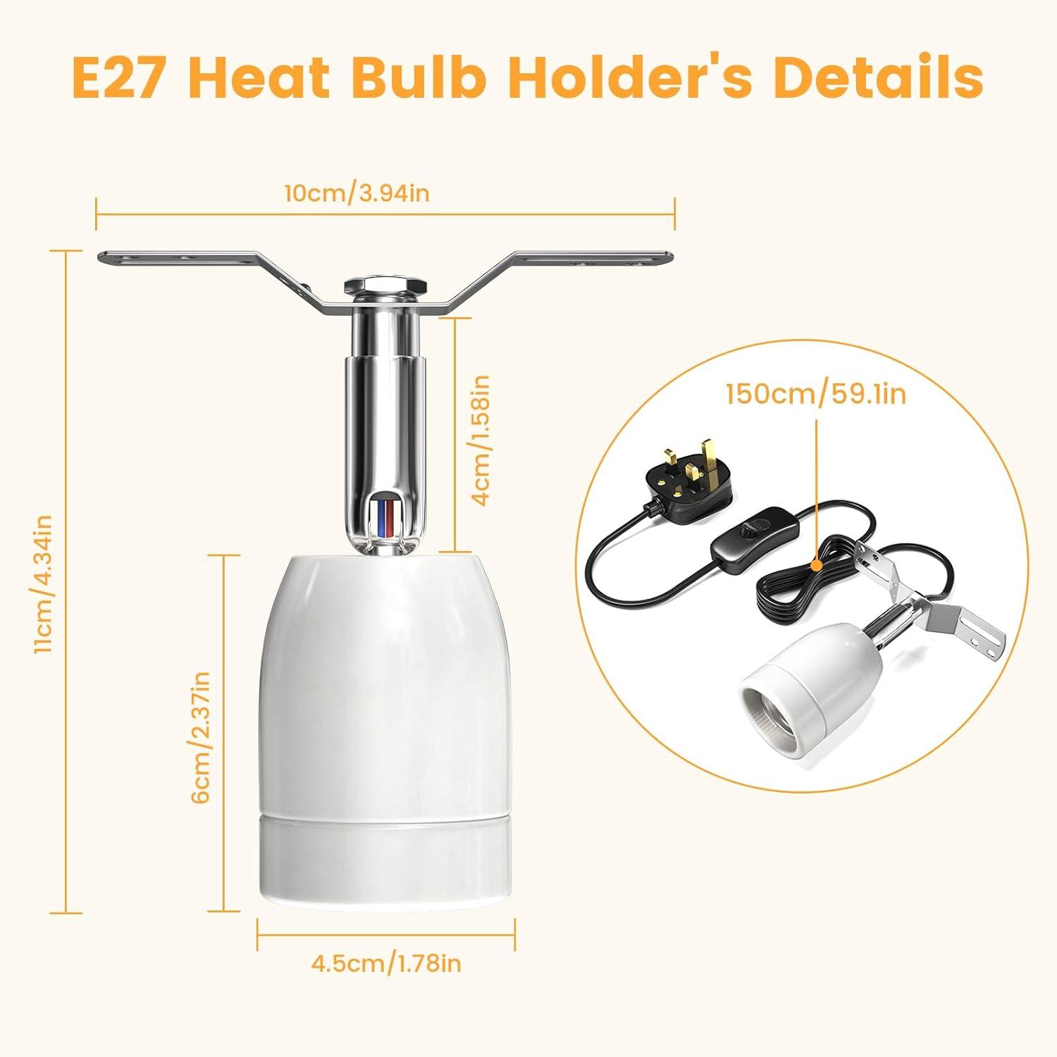 Bonlux 200W Ceramic Reptile Heat Lamp Holder with ON/Off Switch - E27 ...