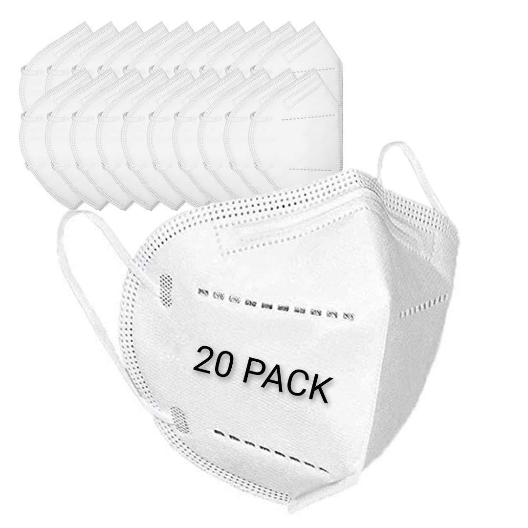 20-Pack 5-Ply Disposable Protective Face Masks - 3D Foldable Design ...