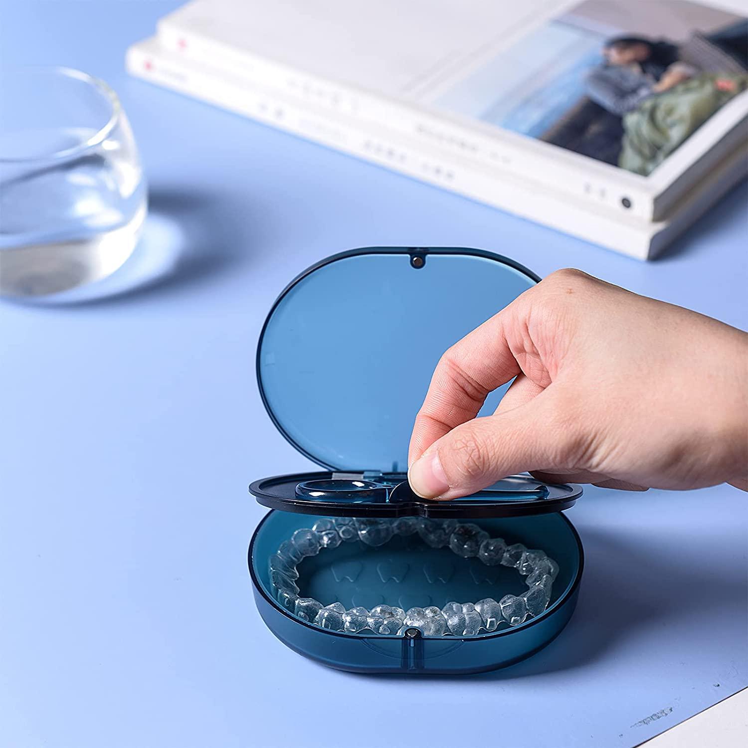 Double-layer Retainer Storage Case with Belt & Cleaning Tools - Blue ...