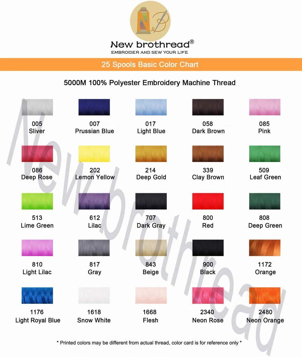 New Brothreads 5000M Polyester Embroidery Thread Set - 25 Basic Colors ...