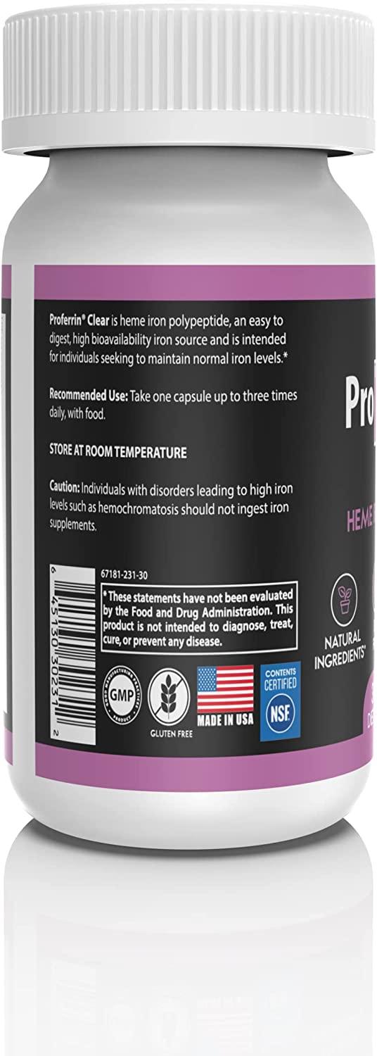 Proferrin Clear 30ct | US Made Dye-Free Heme Iron for High Absorption ...