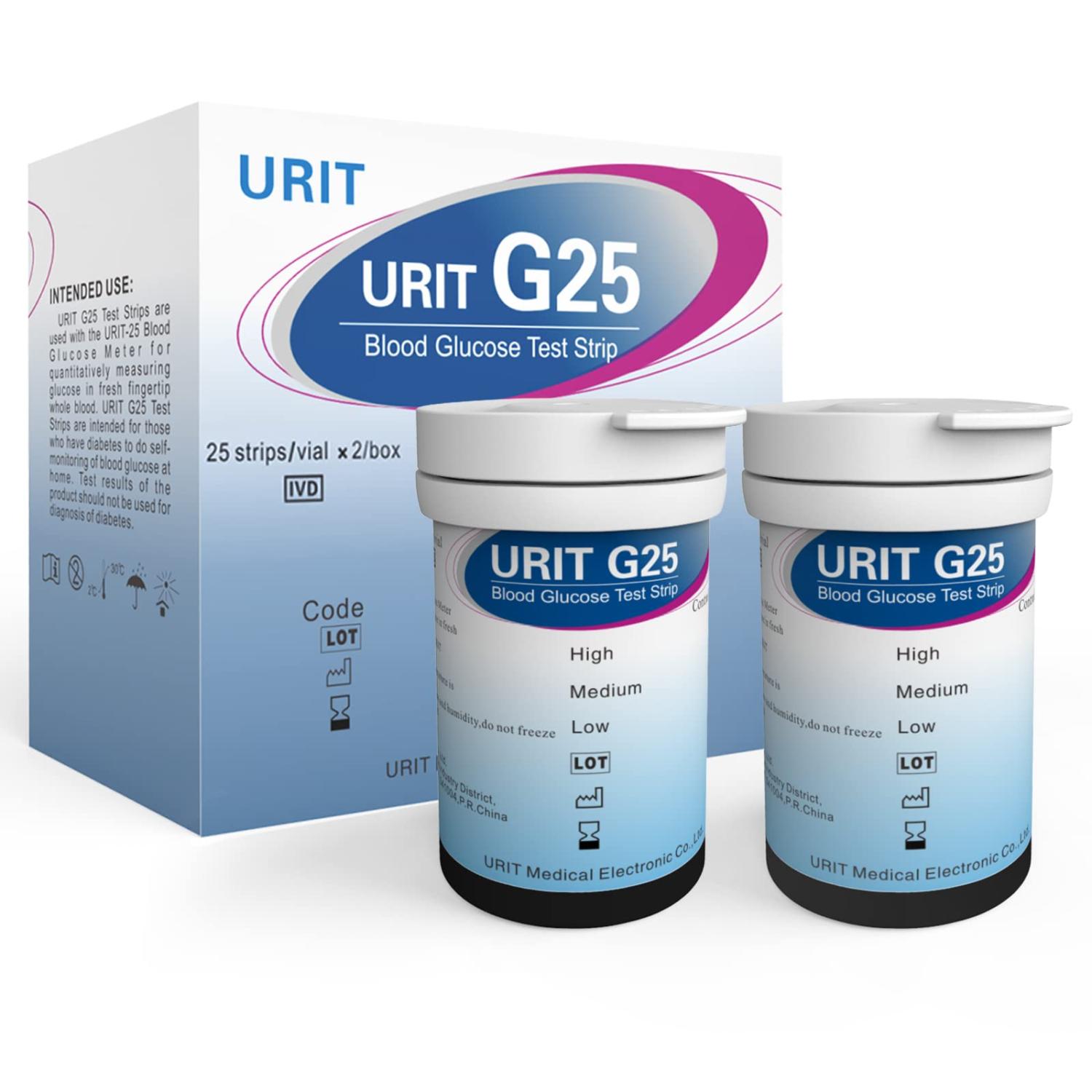 URIT 50 Pack Blood Glucose Test Strips for URIT U-10 - 2 Boxes, 25 Test ...