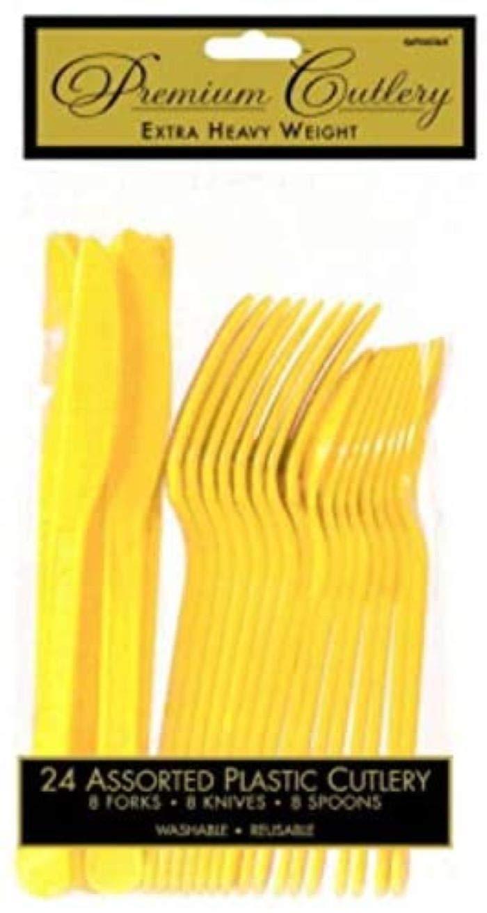 Amscan Premium Heavy Weight Assorted Cutlery Pack of 24 - Yellow ...