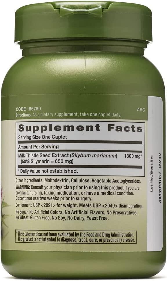 GNC Herbal Plus Milk Thistle 1300mg | Liver Health Support | 60 Caplets ...