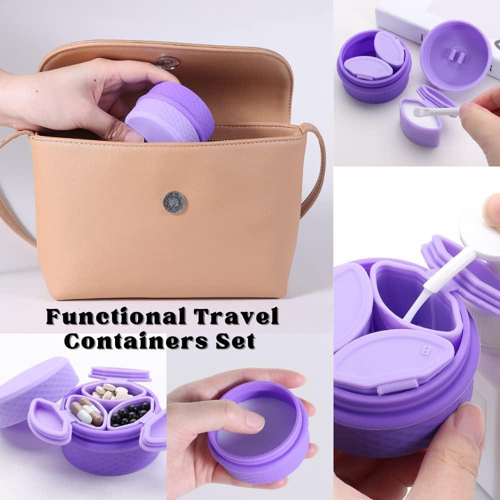 Travel Silicone Makeup Containers Set - 3pcs Purple Refillable Empty ...