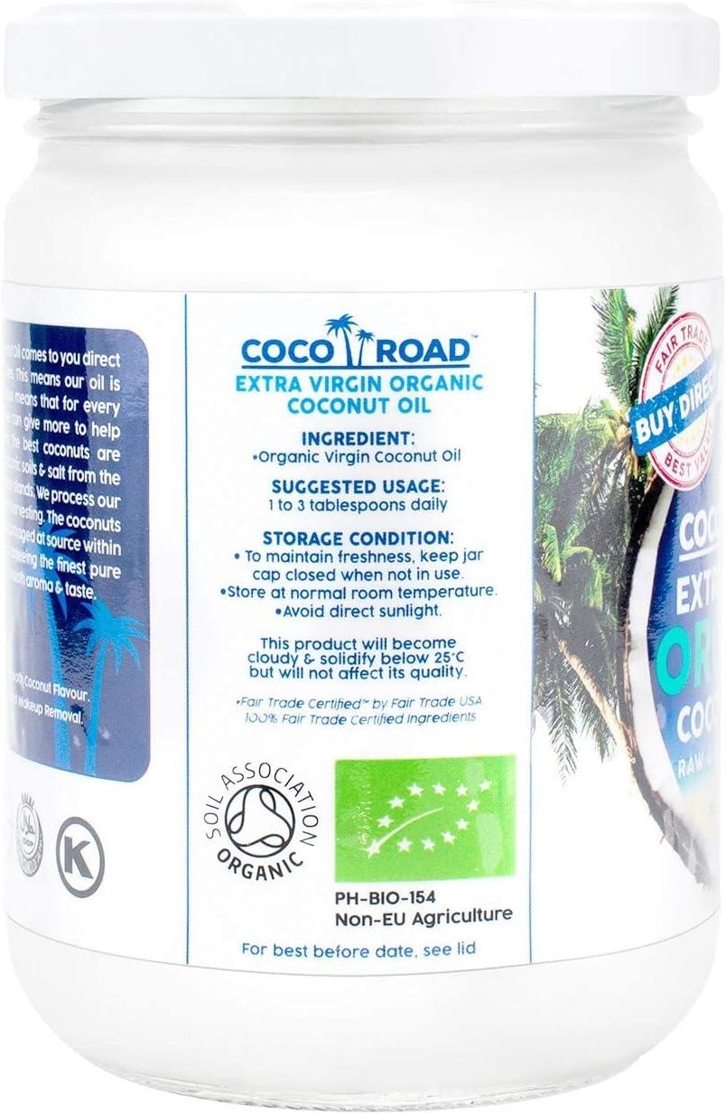 Coco Road Organic Virgin Coconut Oil 500ml - Fair Trade, Glass Jar ...