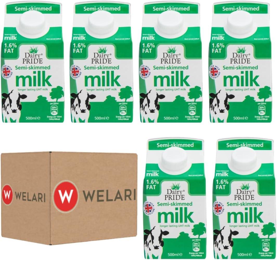 Dairy Pride Semi Skimmed Long Life UHT Milk 500ml Pack Of 6 With Welari ...