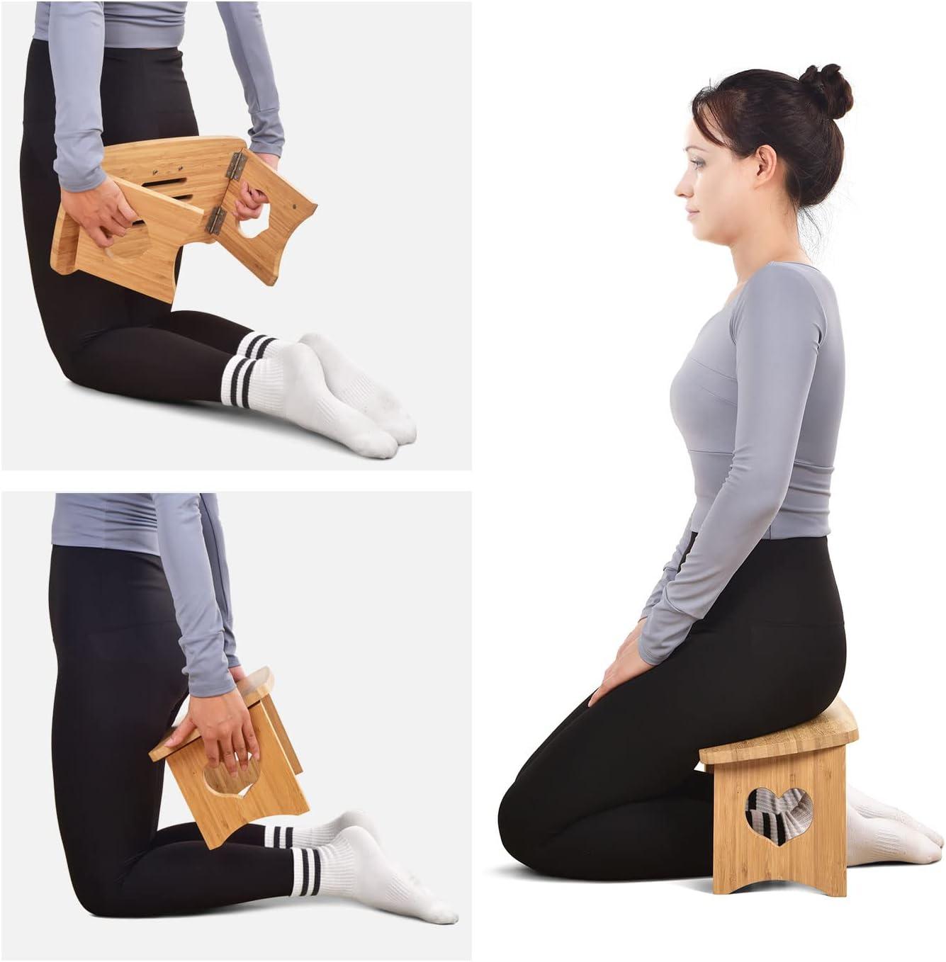 Foldable Bamboo Kneeling Meditation Bench with Carrying Bag - Ergonomic ...