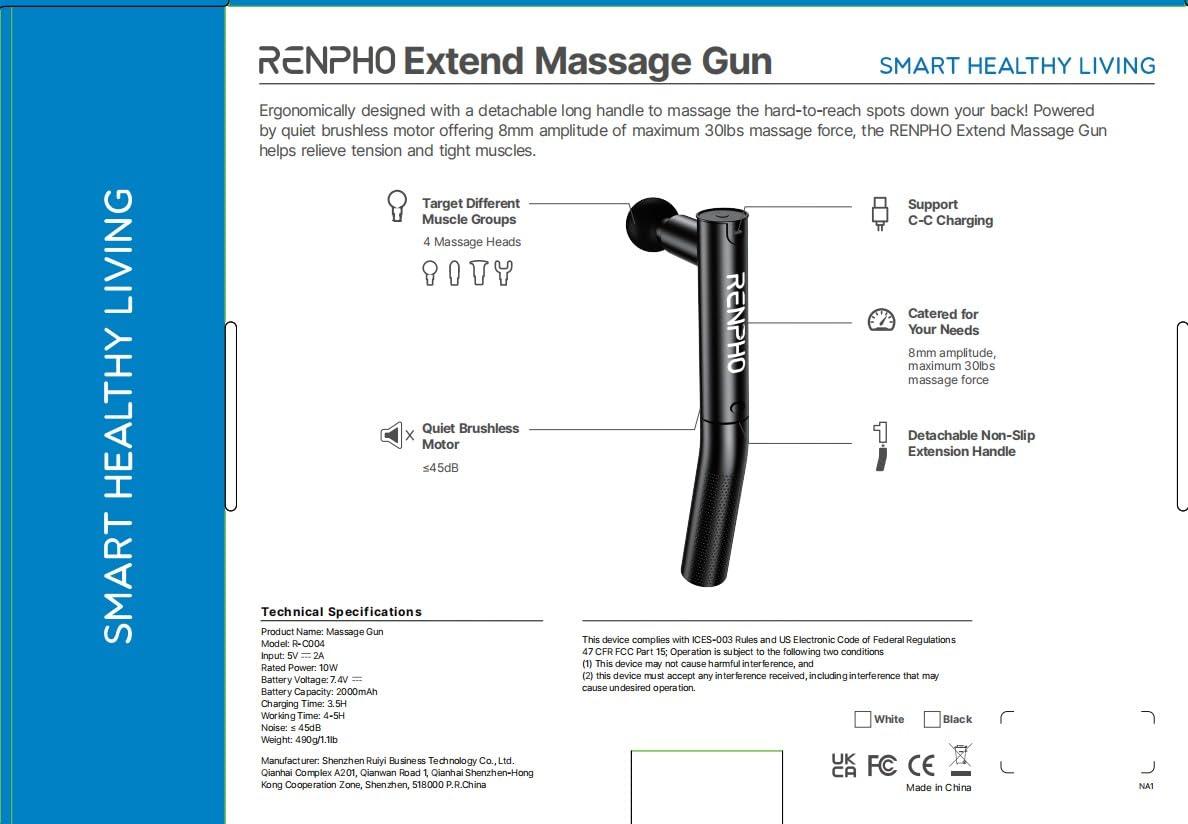 Renpho Extend Massage Gun - Powerful Handheld Deep Tissue Percussion ...
