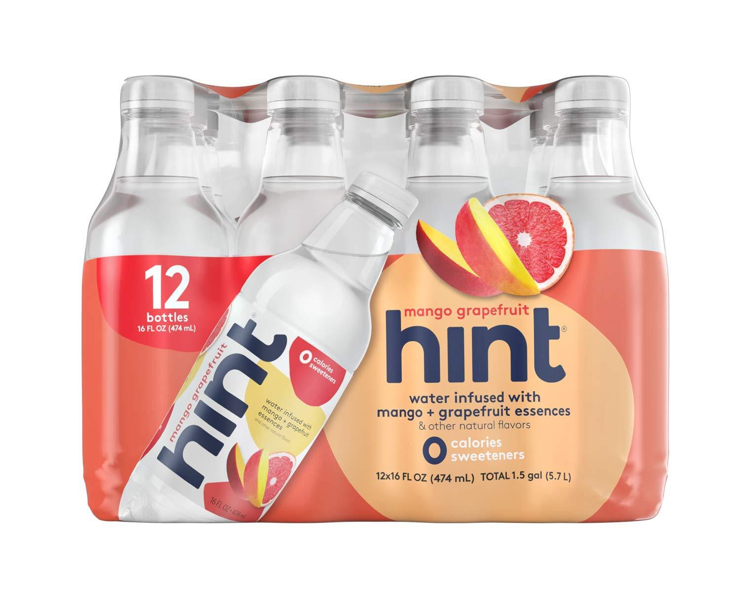 Hint Water Mango-Grapefruit 16oz (Pack of 12) - Zero Sugar, Zero Calories, All-Natural Hydration