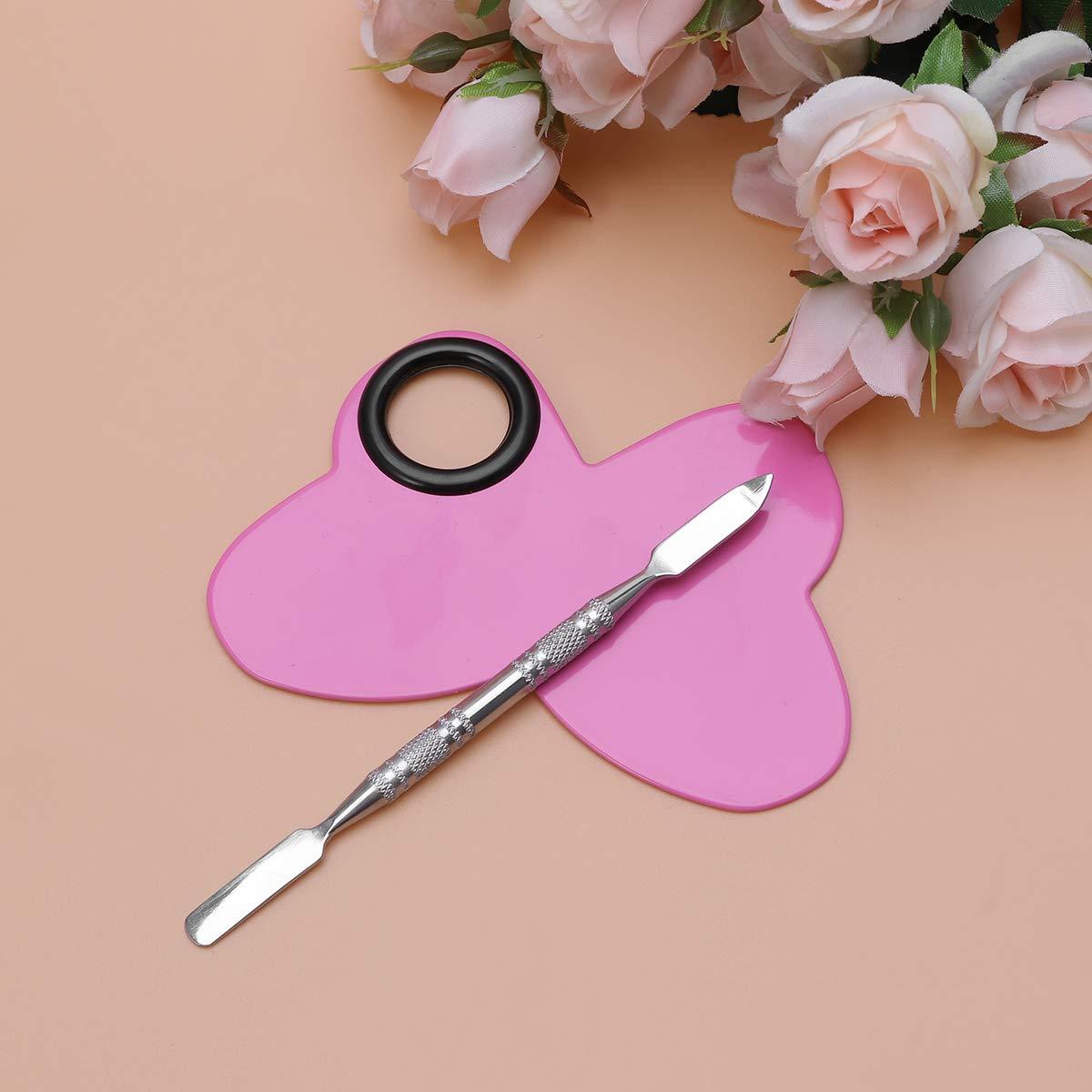 LEORX Butterfly Stainless Steel Makeup Plate with Spatula Tool - Pink ...