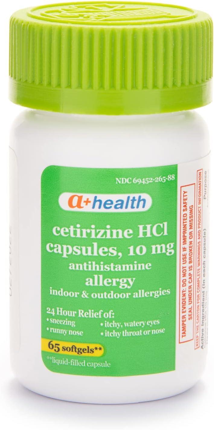 A+Health Cetirizine Hcl 10mg Liquid Gels - 24 Hour Allergy Relief (65 ...