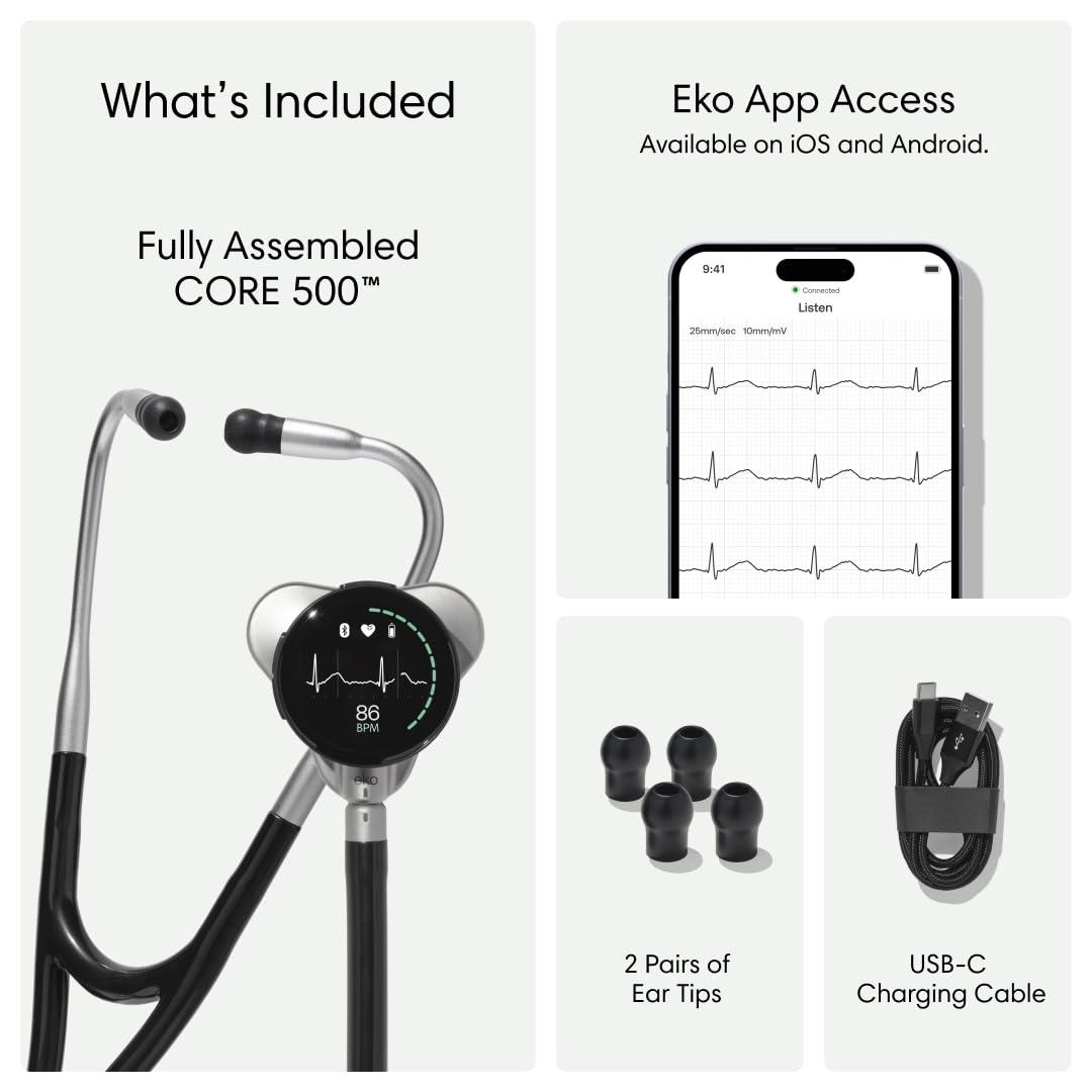Eko CORE 500 Digital Stethoscope - Advanced TrueSound Audio 3-Lead ECG ...