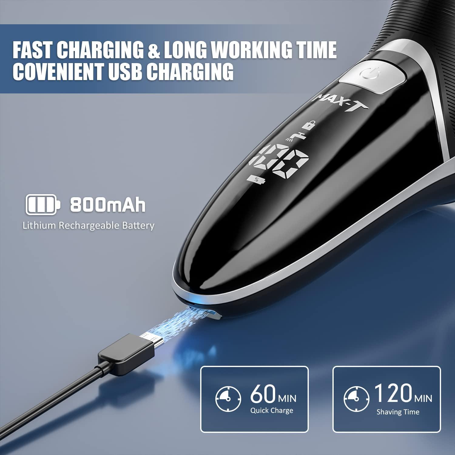 MAX-T Men's Electric Shaver - Corded/Cordless 3D Rotary Razor with ...